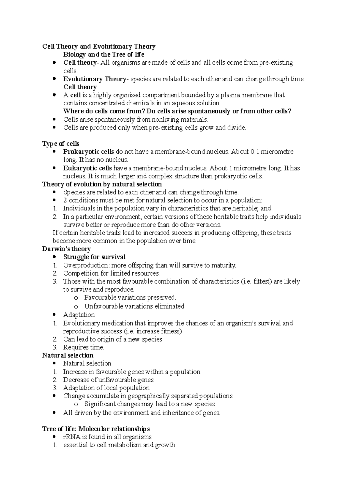 Week 1Cell Theory and Evolutionary Theory - Cell Theory and ...