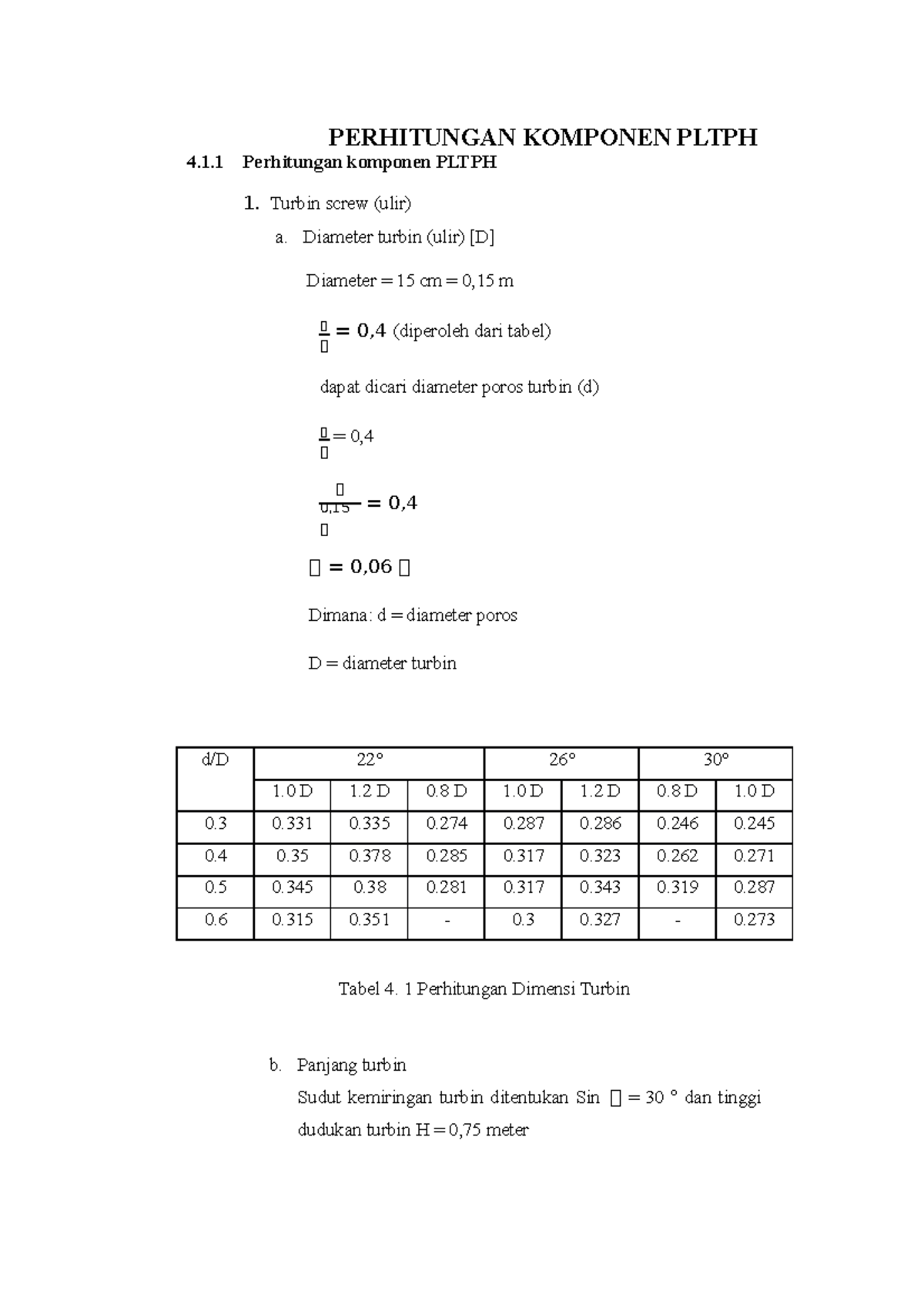 Perhitungan Komponen Pltph - PERHITUNGAN KOMPONEN PLTPH 4.1 Perhitungan ...