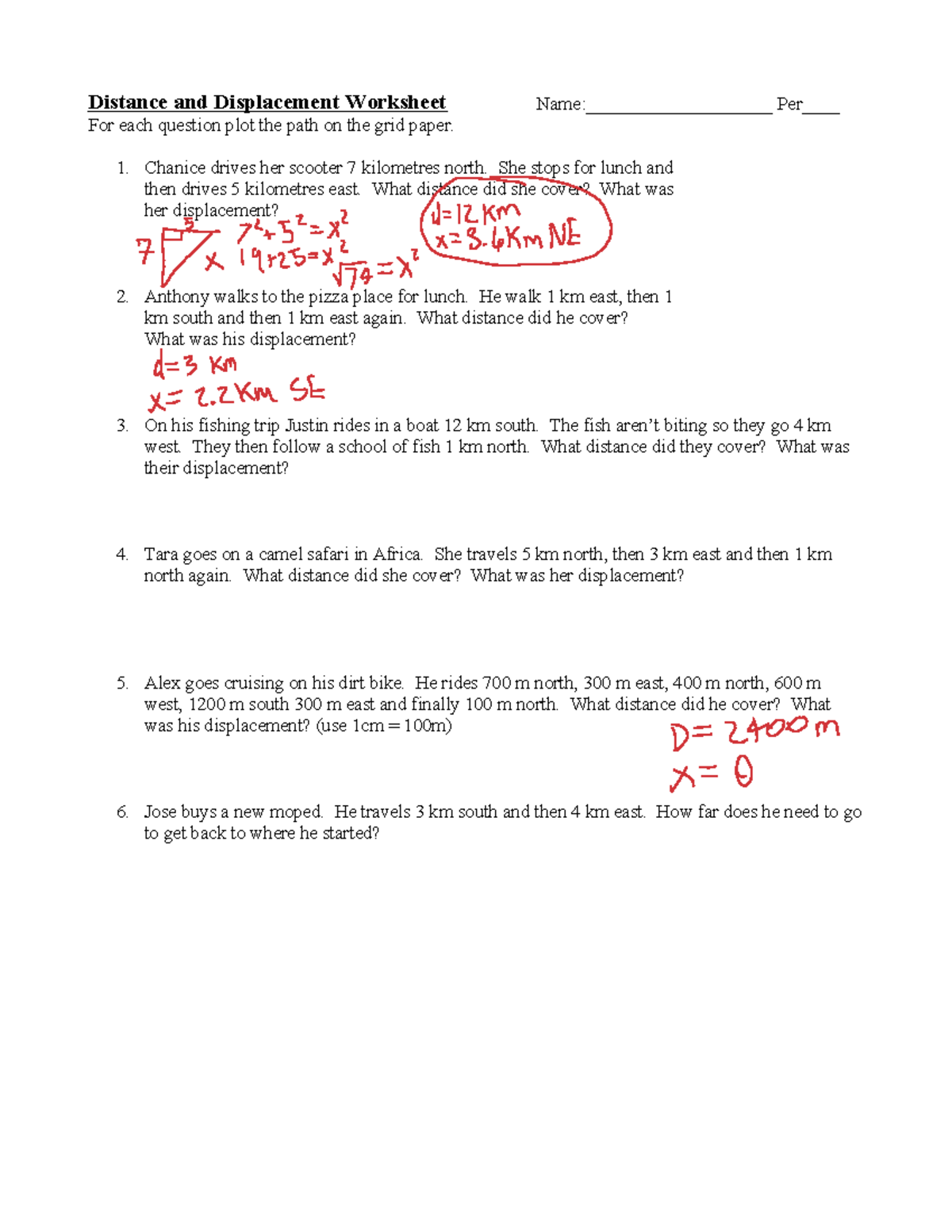 2 12 24 WS 1 - gpb physics - Distance and Displacement Worksheet Name