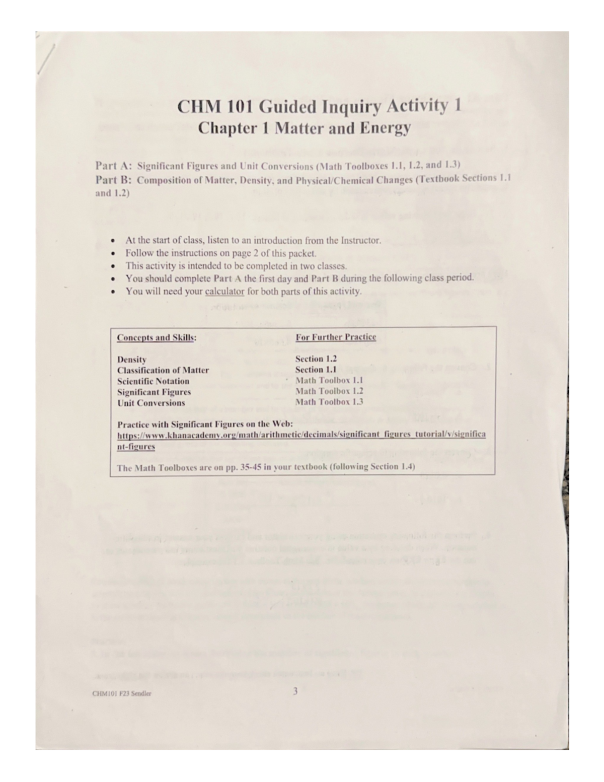 CHM 101 Guided Inquiry Activity 1 - CHM 101 - Studocu