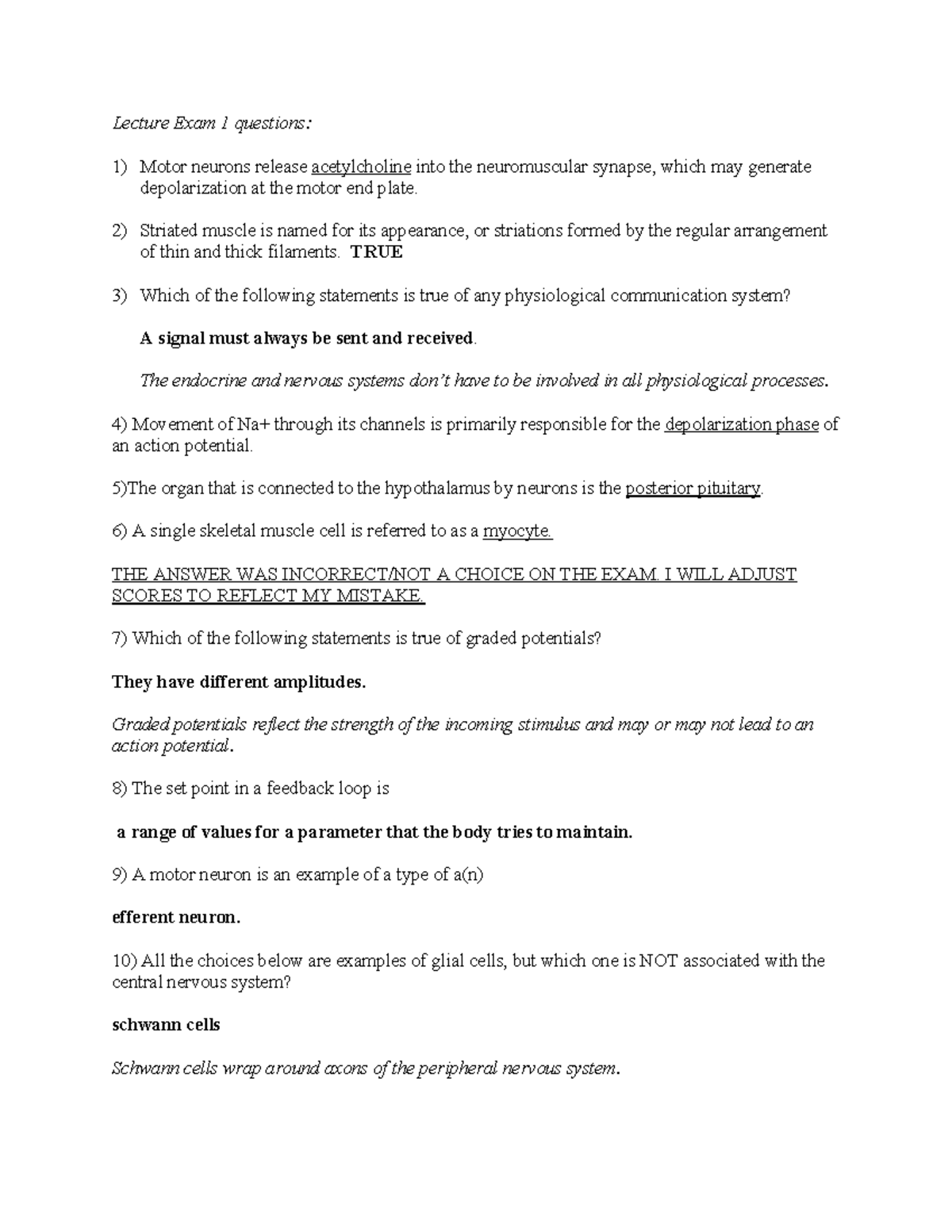 Lecture Exam 1 Questions - Lecture Exam 1 questions: Motor neurons ...