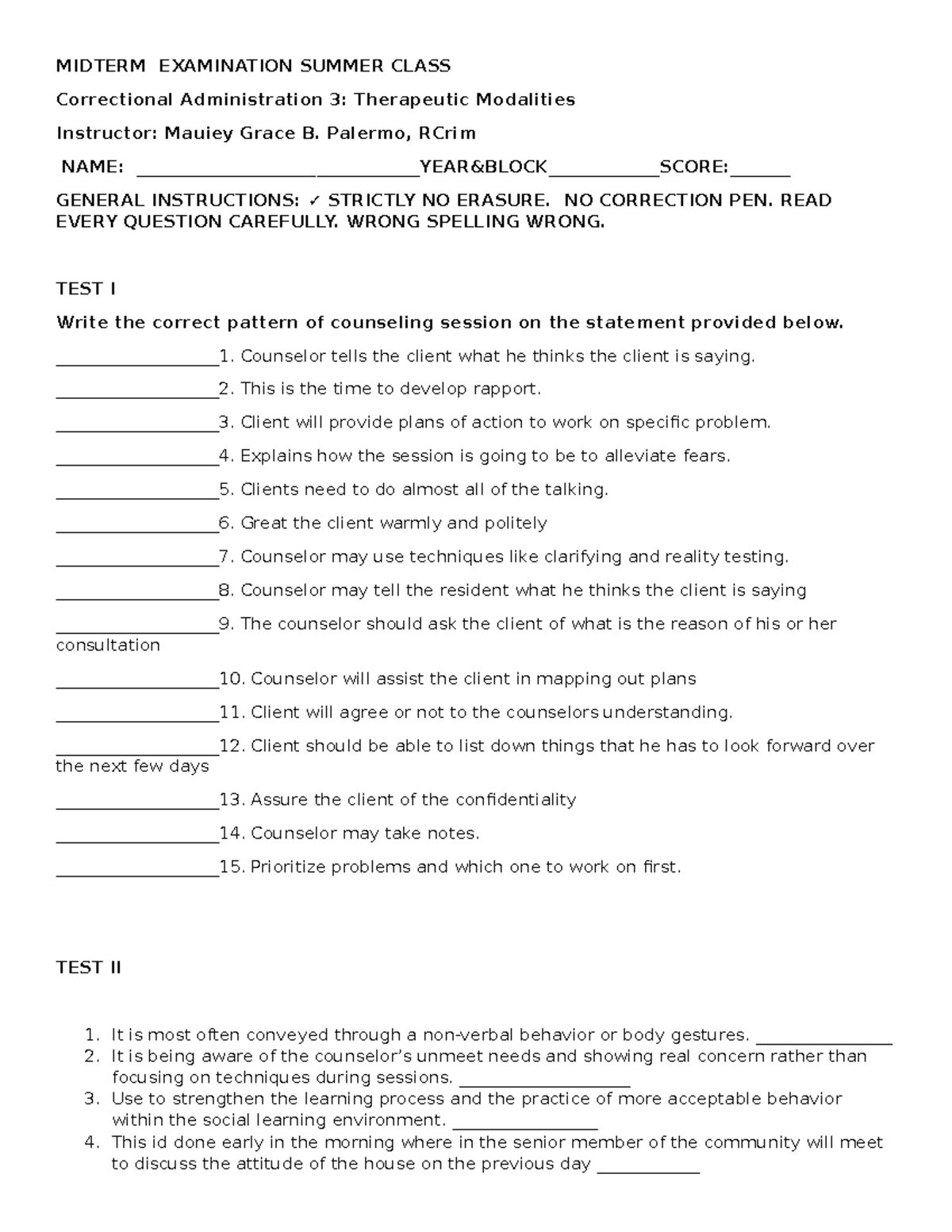 Ca3 Midterm Exam Set A Module Midterm Examination Summer Class
