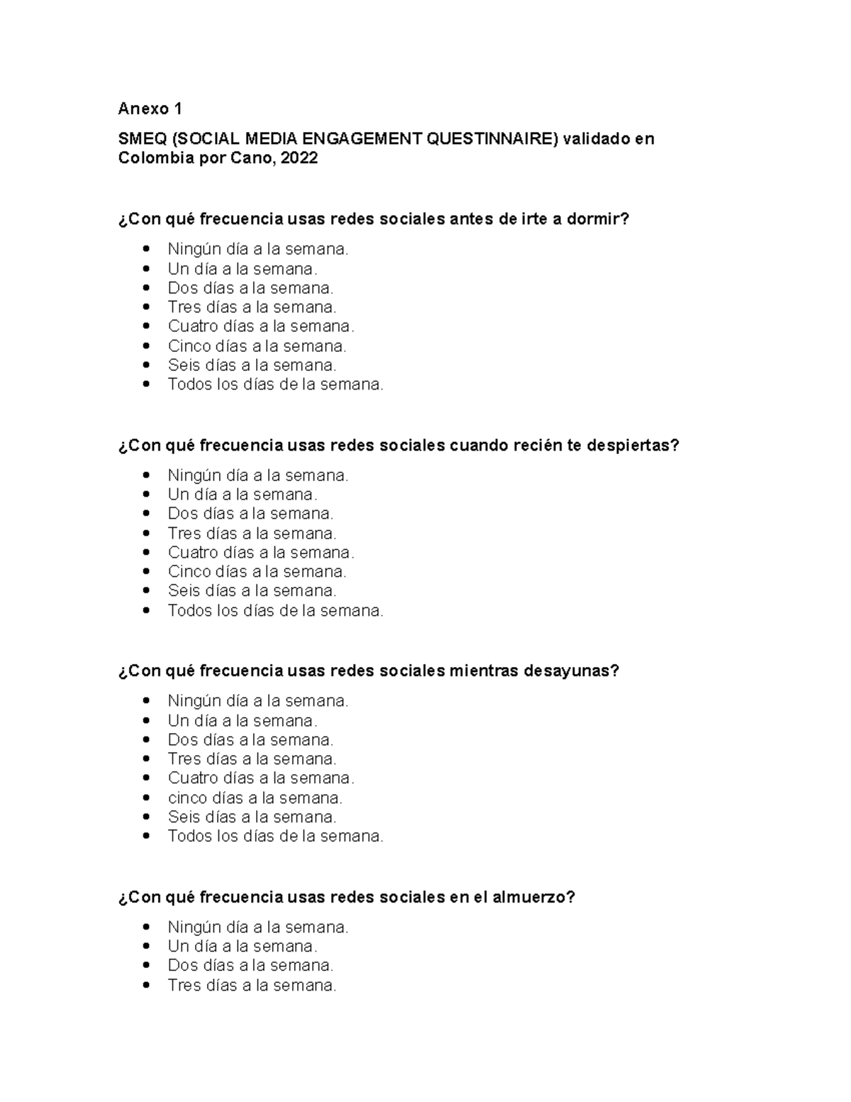 SMEQ cuestionario - Anexo 1 SMEQ (SOCIAL MEDIA ENGAGEMENT QUESTINNAIRE ...