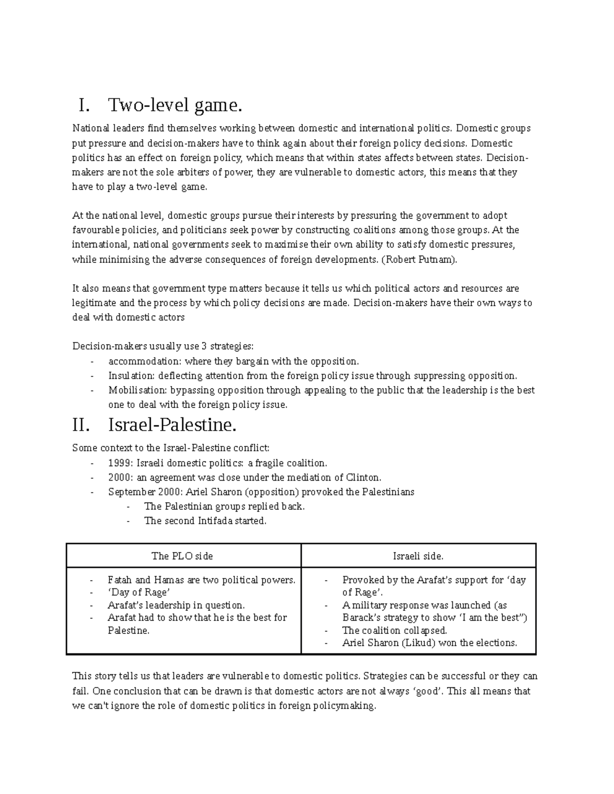V. Domestic politics and media - I. Two-level game. National leaders ...
