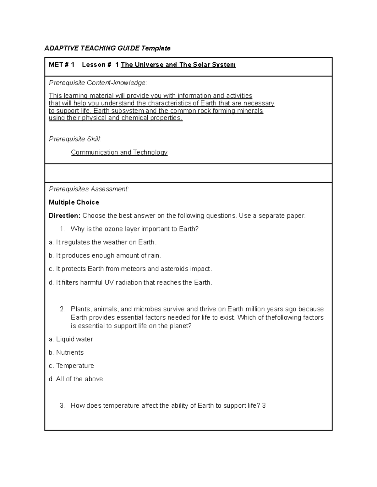 Adaptive Teaching Guide for Earth Science Senior High School - ADAPTIVE ...