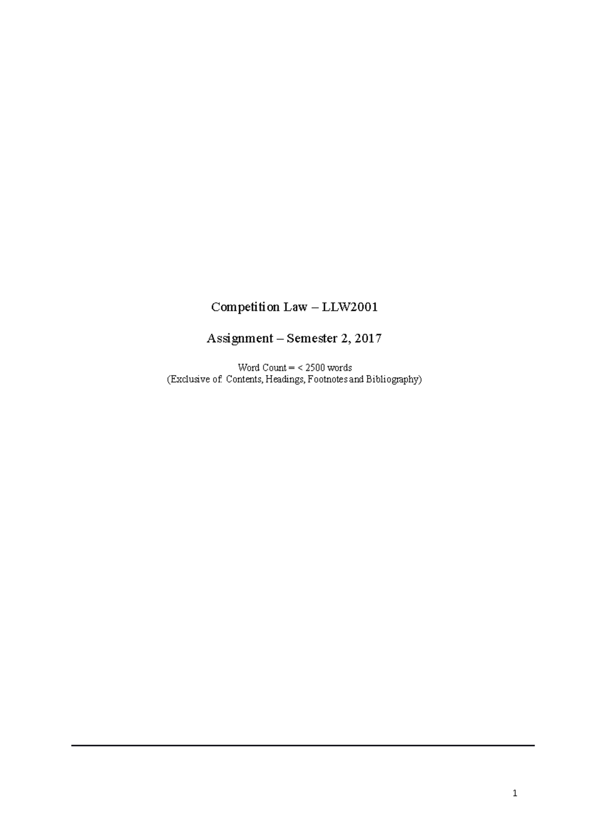 Competition Law & Policy Assignment - Competition Law – LLW Assignment ...