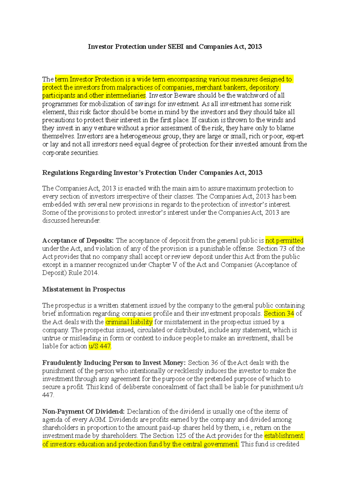 Investor Protection under SEBI and Companies Act - Investor Beware ...