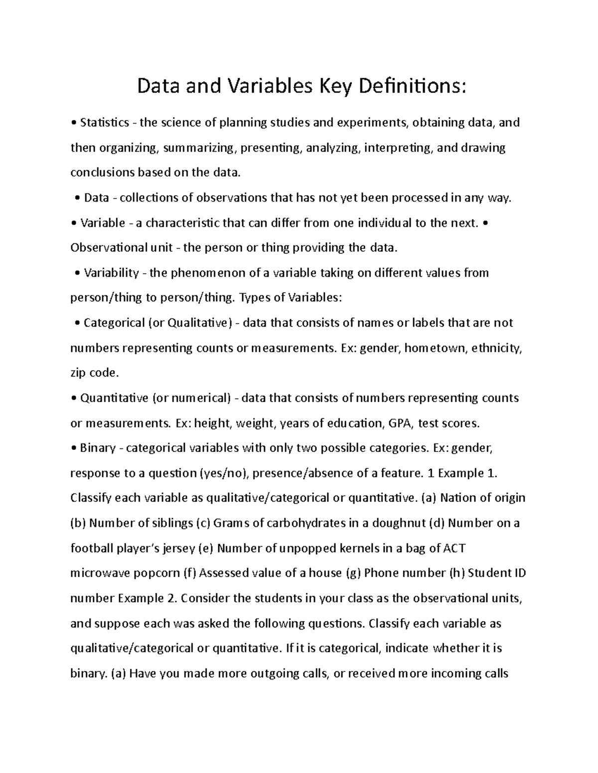 Data and Variables Key Definitions - Data and Variables Key Definitions ...
