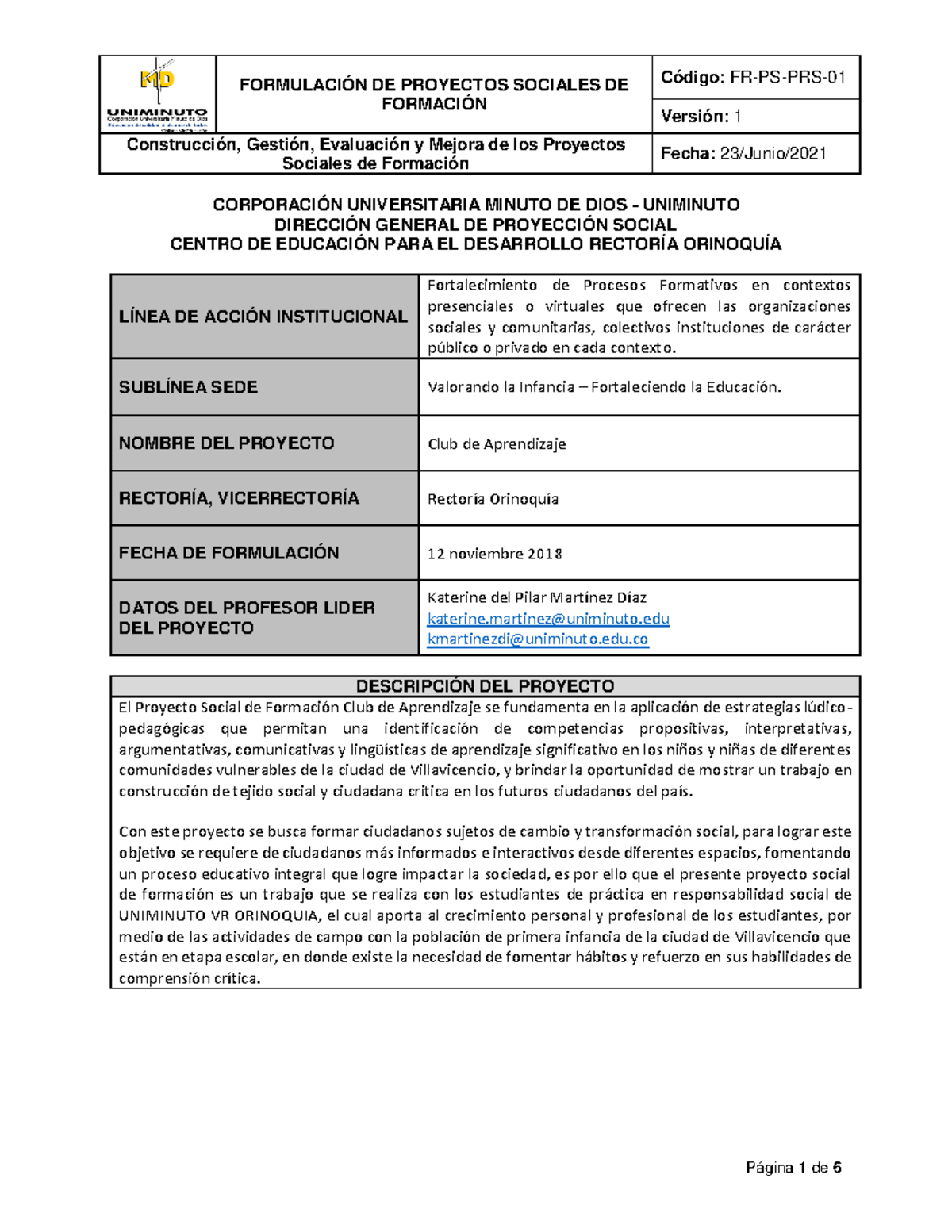 PSF 5 Club+de+aprendizaje Orinoquía - FORMULACIÓN DE PROYECTOS SOCIALES ...