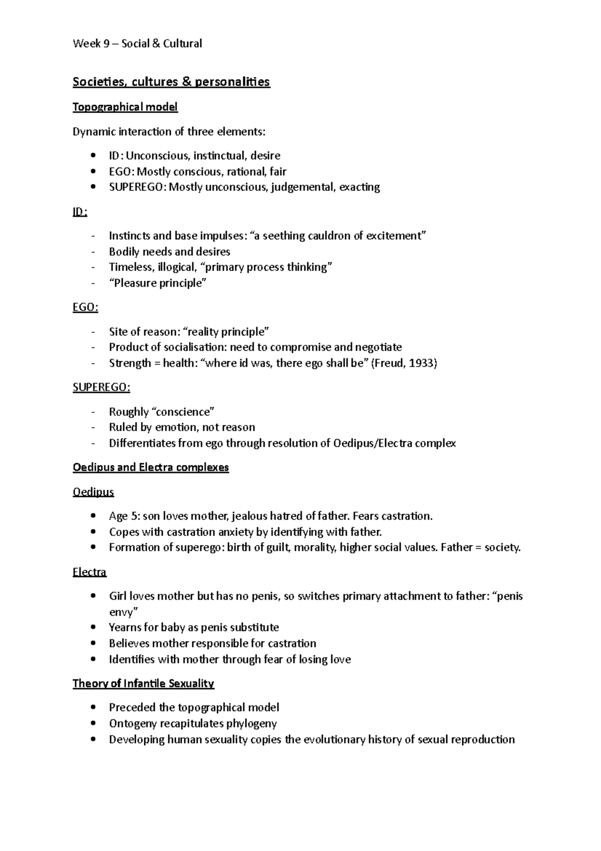 Completed notes week 9 - John Cromby - Week 9 – Social & Cultural ...