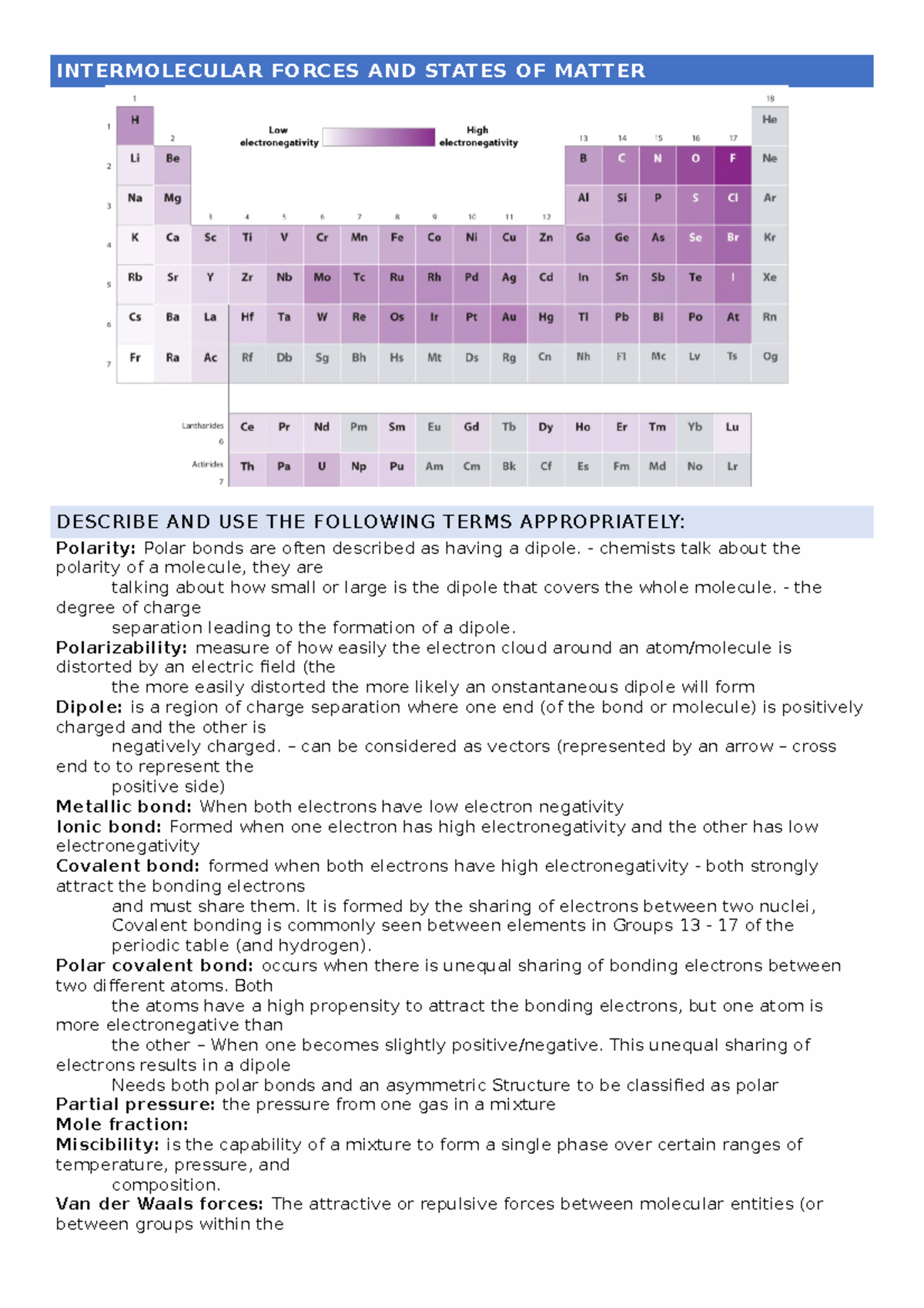 Intermolecular forces and states of matter - INTERMOLECULAR FORCES AND ...