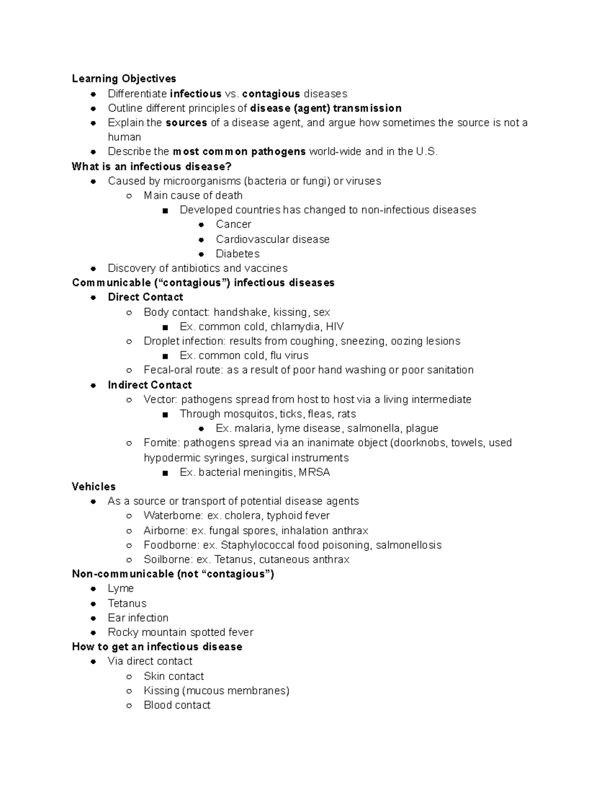 5-2 Leading Infectious Diseases Lecture - Learning Objectives ...