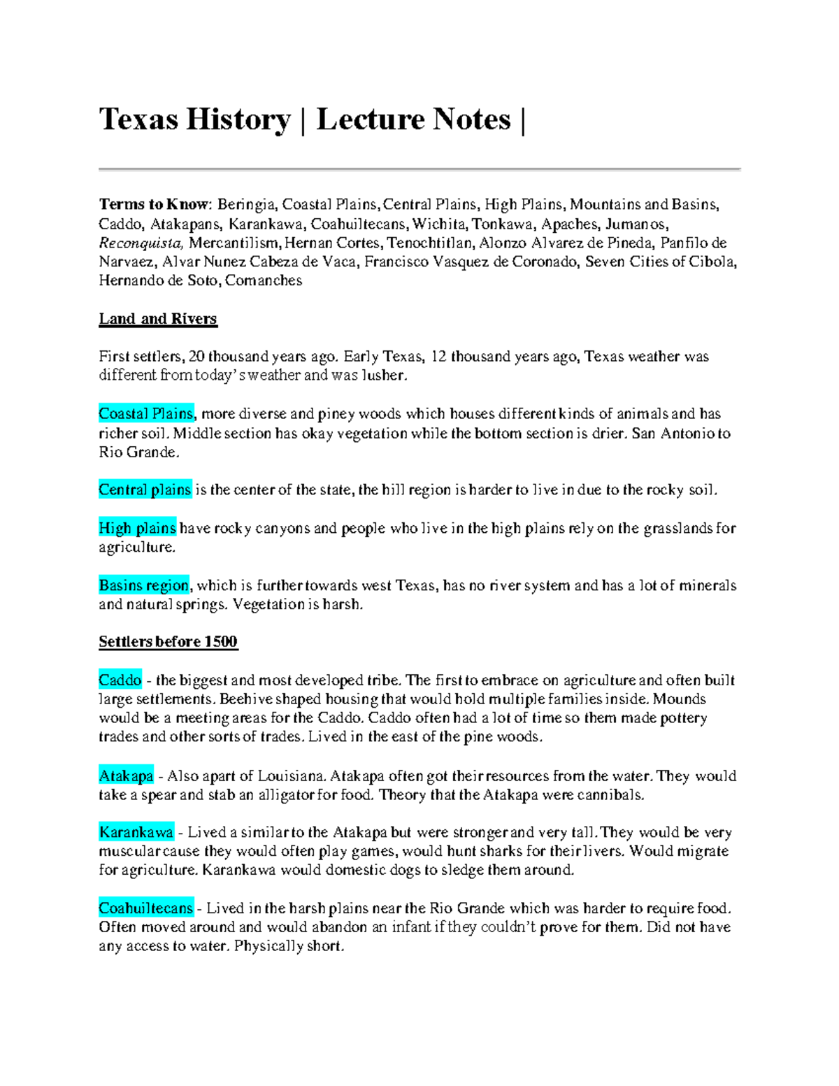 HIST-2301 Notes - Texas History | Lecture Notes | Terms to Know ...