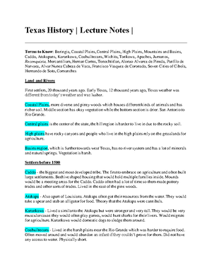 Exam 1 Review- TX History - Texas History Exam 1 Review Guide Date ...