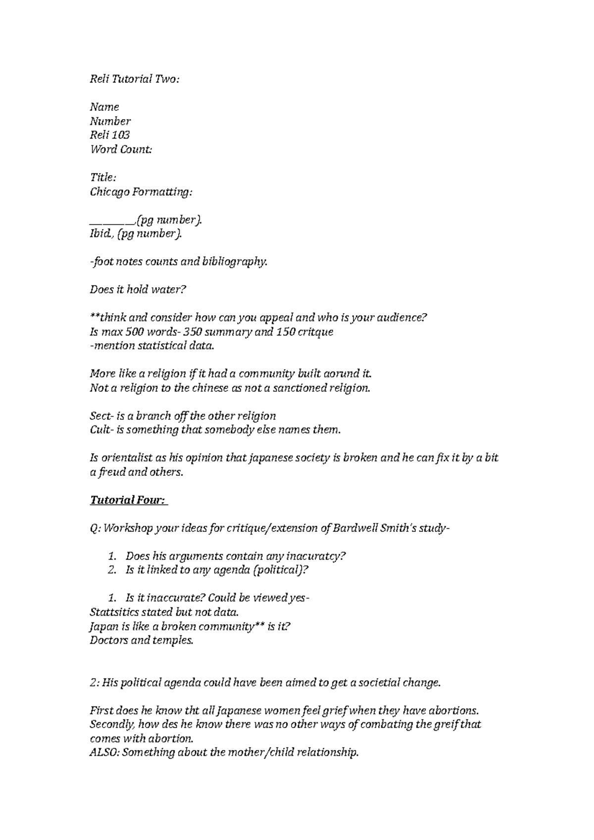 Reli Tutorial Two - Reli Tutorial Two: Name Number Reli 103 Word Count ...