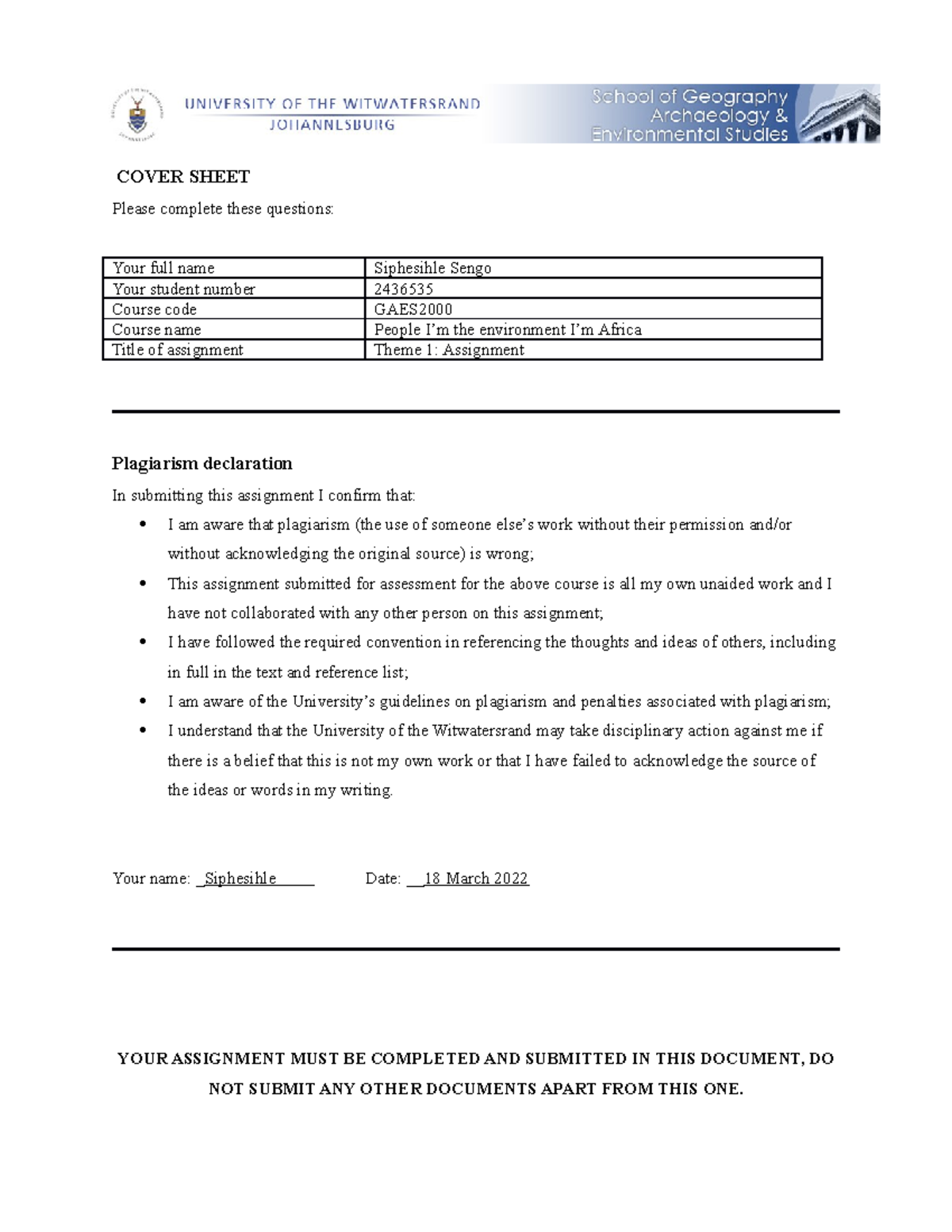 Assignment 2 copy - COVER SHEET Please complete these questions: Your ...