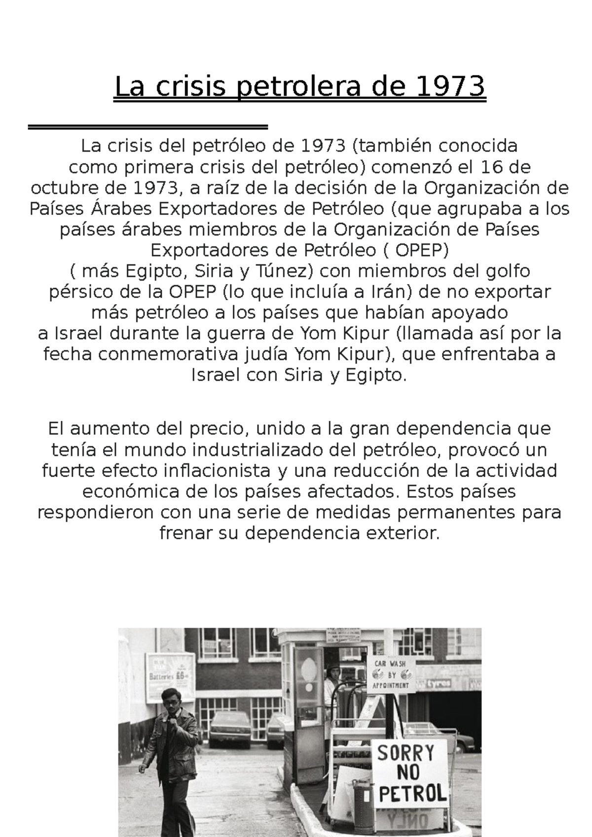 La crisis petrolera de 1973 - La crisis petrolera de 1973 La crisis del ...
