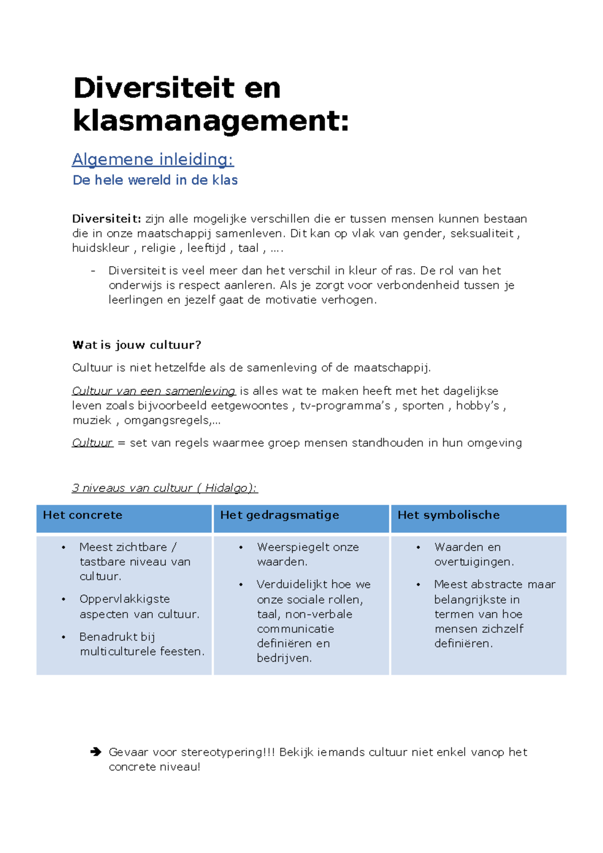 Diversiteit en klasmanagement samenvatting - Diversiteit en klasmanagement: Algemene inleiding ...