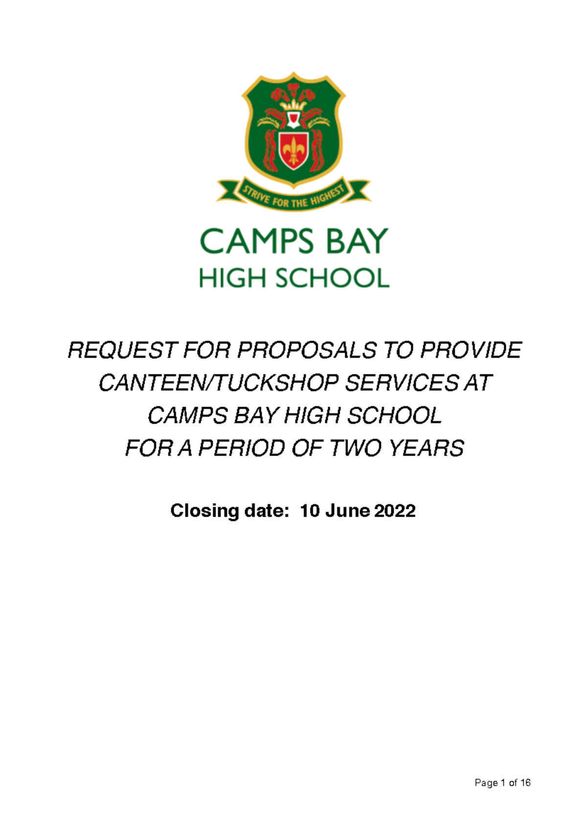 Rfp cbhs canteen tuckshop service 2022 - REQUEST FOR PROPOSALS TO ...