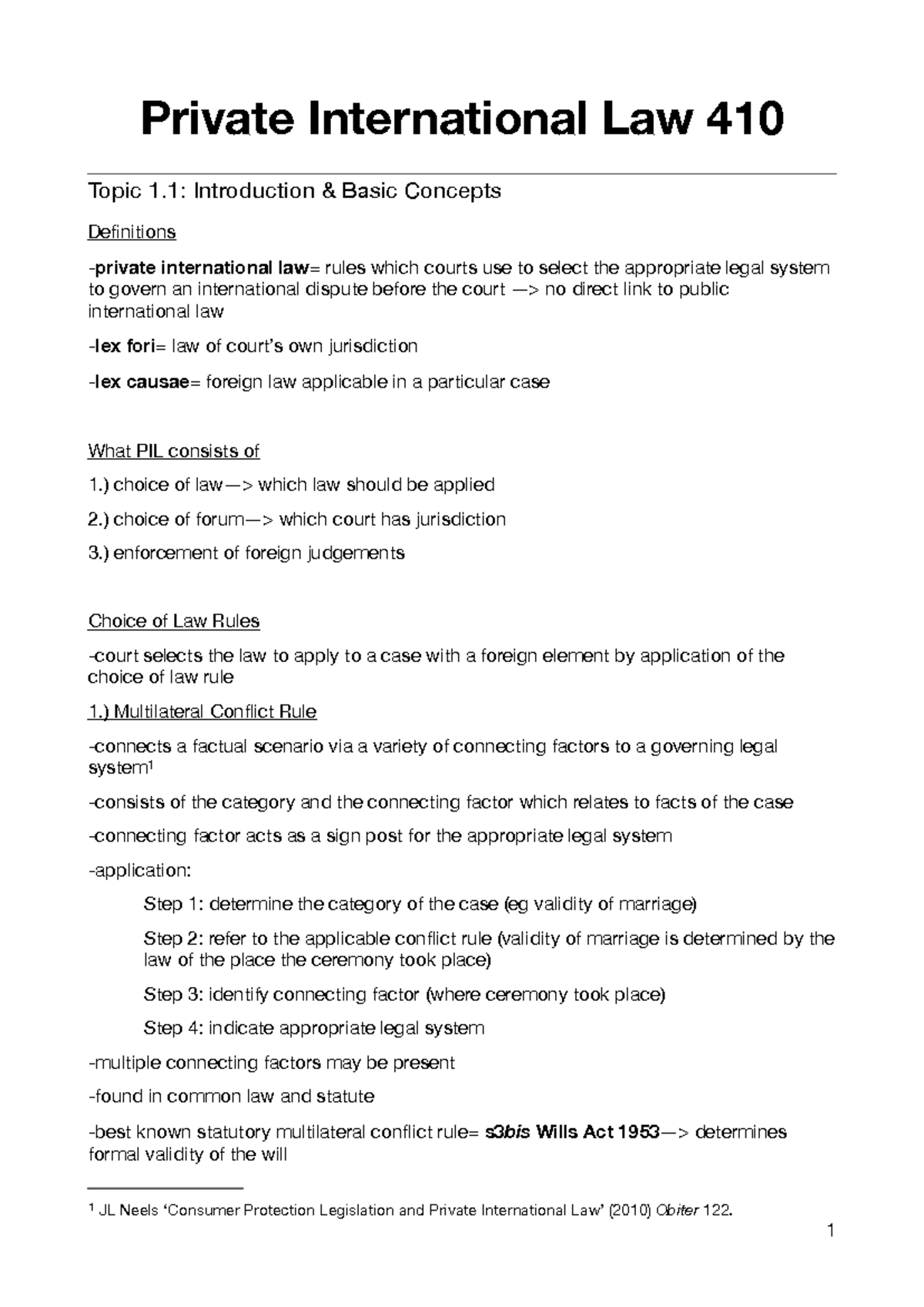 IPR 410 Study Notes - Private International Law 410 Topic 1 ...