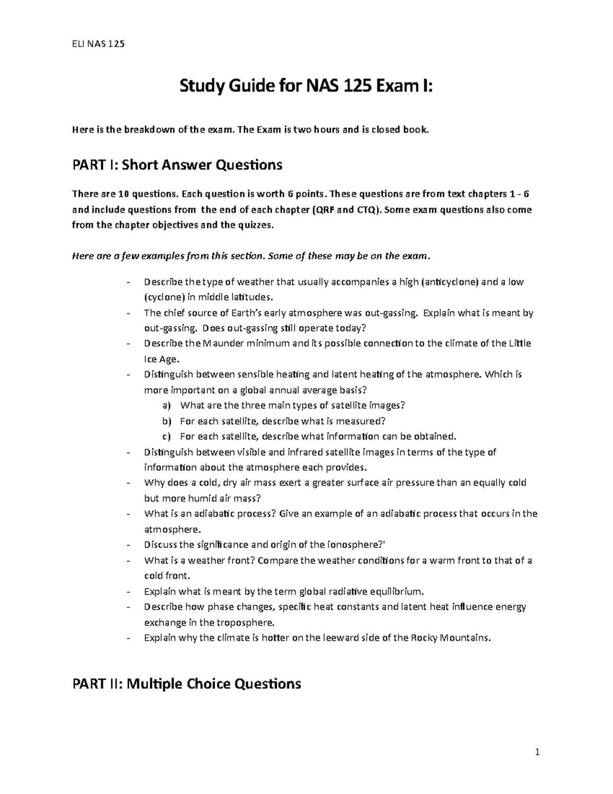 Study Guide for NAS 125 Exam I rev - ELI NAS 125 Study Guide for NAS ...