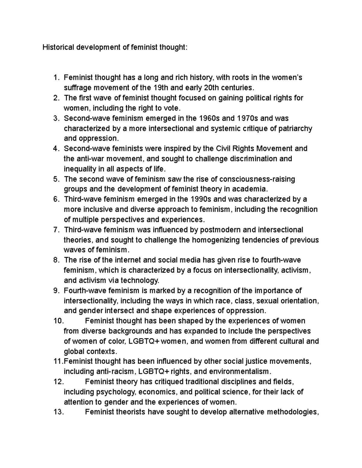 Historical development of feminist thought - Historical development of ...