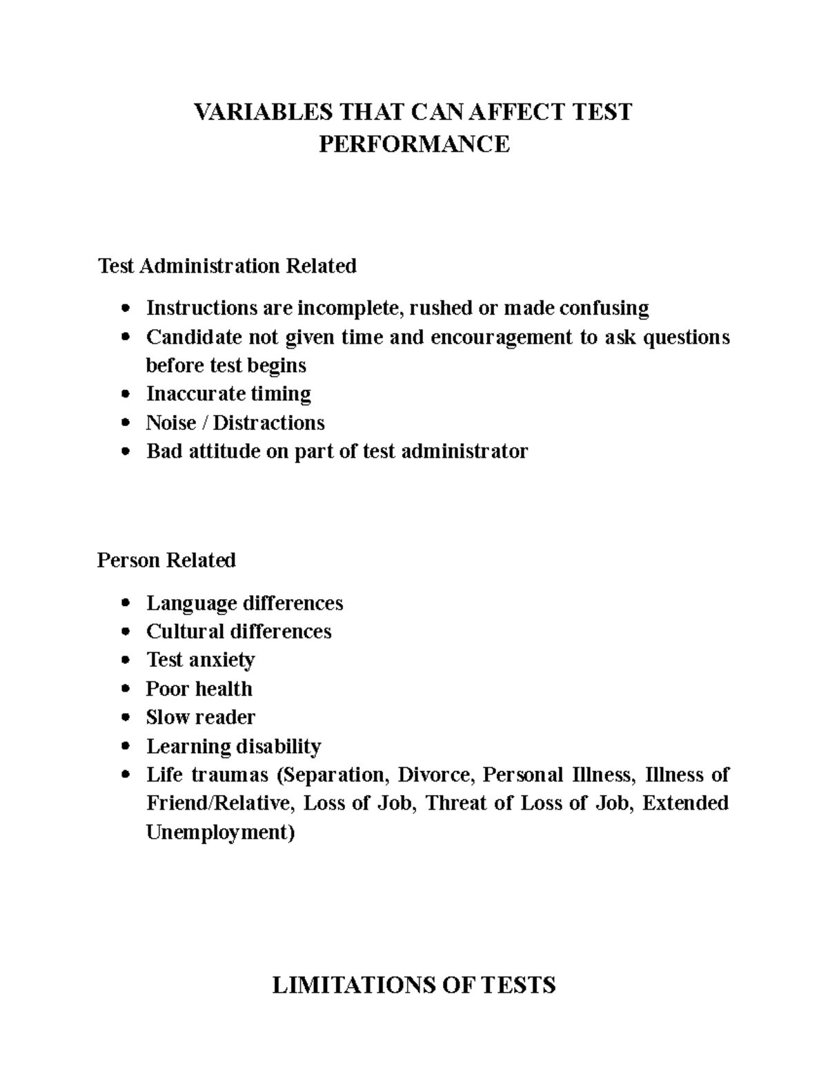 7 - Psychological Testing - VARIABLES THAT CAN AFFECT TEST PERFORMANCE ...