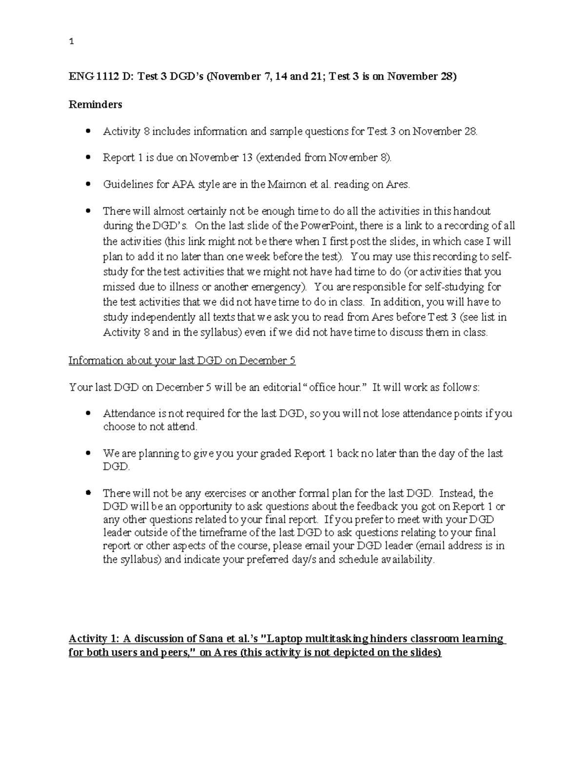 DGD handout Test 3 DGD's - ENG 1112 D: Test 3 DGD’s (November 7, 14 and ...