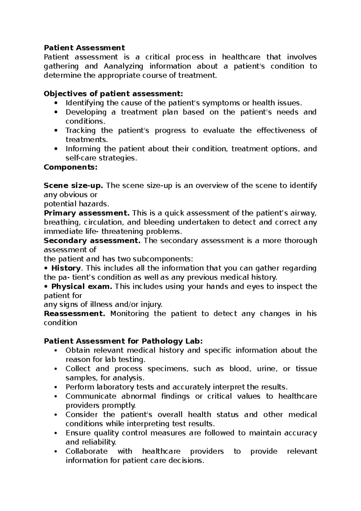 Patient assesment - Patient Assessment Patient assessment is a critical ...