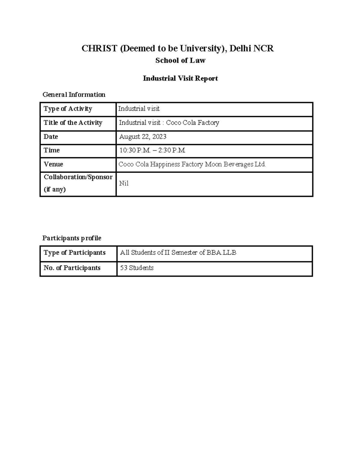 IV Report - thank you - CHRIST (Deemed to be University), Delhi NCR ...