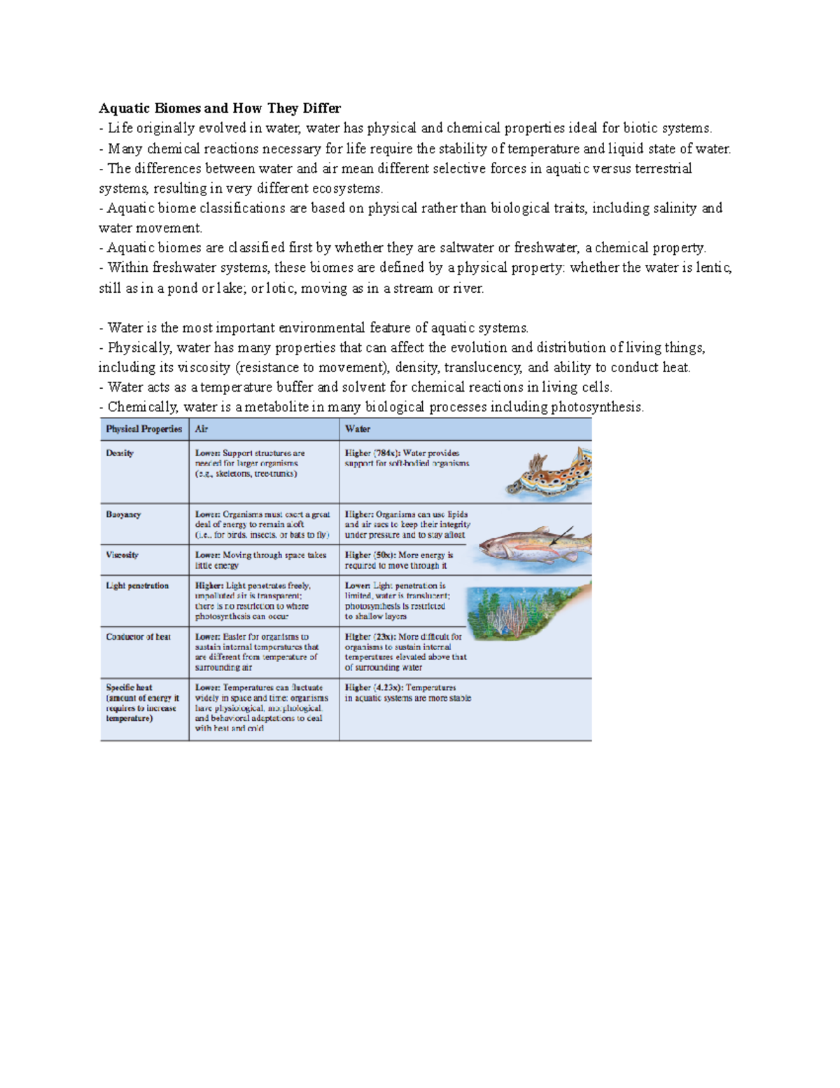 Ecology Chapter 3 - Life in Water - Aquatic Biomes and How They Differ ...
