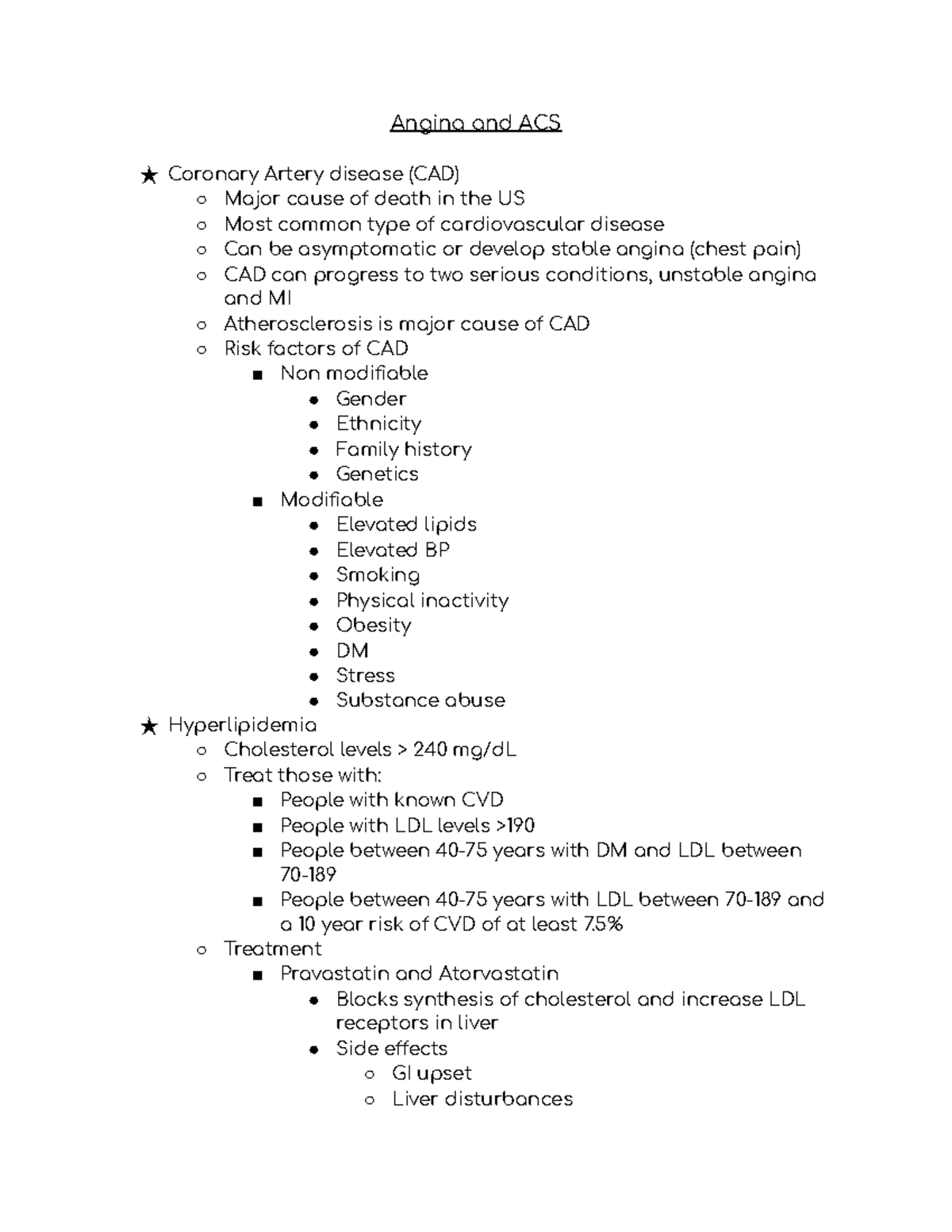 Angina and ACS - Professor: Kelli Fuller - Angina and ACS ★ Coronary ...