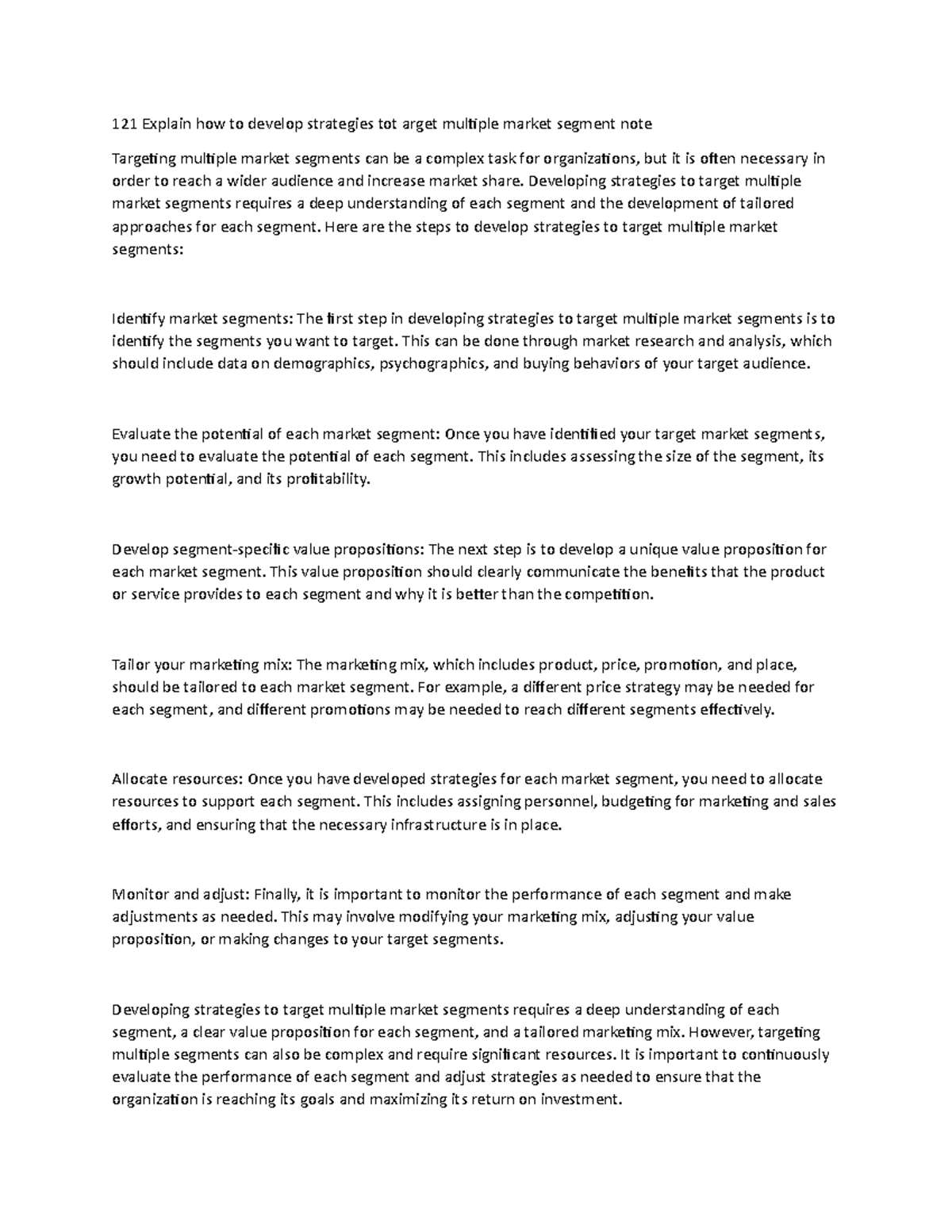 121 Explain how to develop strategies to target multiple market segment ...