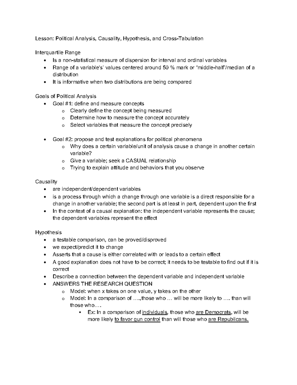 Political Analysis, Causality, Hypothesis, Cross-Tabulation, and Using ...