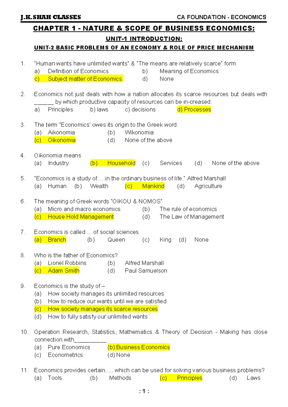 Eco mcq top 500 - CHAPTER 1 - NATURE & SCOPE OF BUSINESS ECONOMICS ...