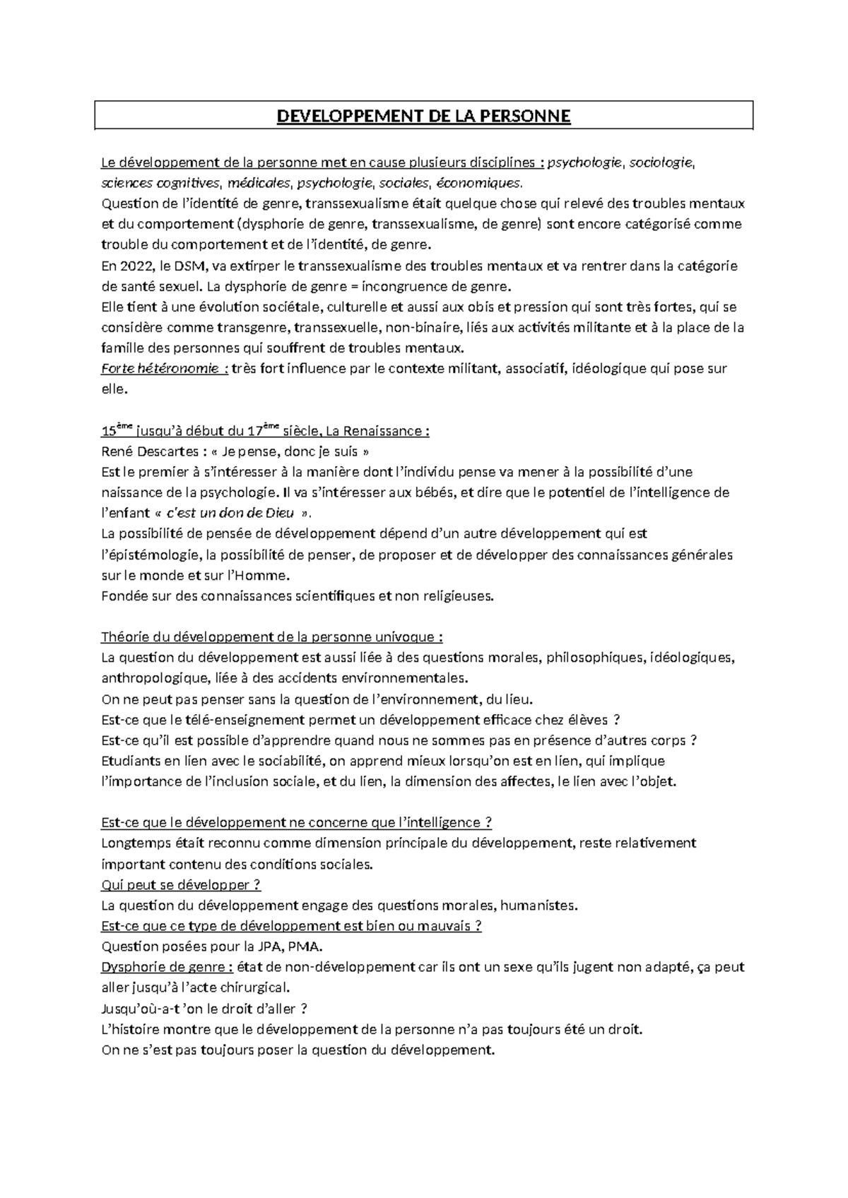 Développement personnel - DEVELOPPEMENT DE LA PERSONNE Le développement ...