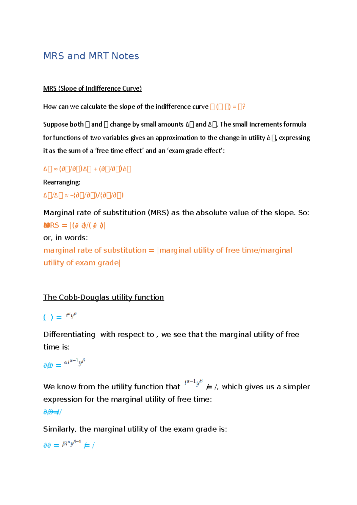 MRS and MRT Notes ECO2003 - MRS and MRT Notes MRS (Slope of ...