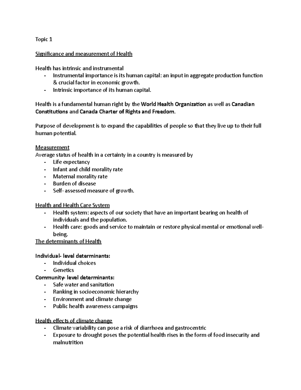 Topic 1 - Topic 1 Significance and measurement of Health Health has ...