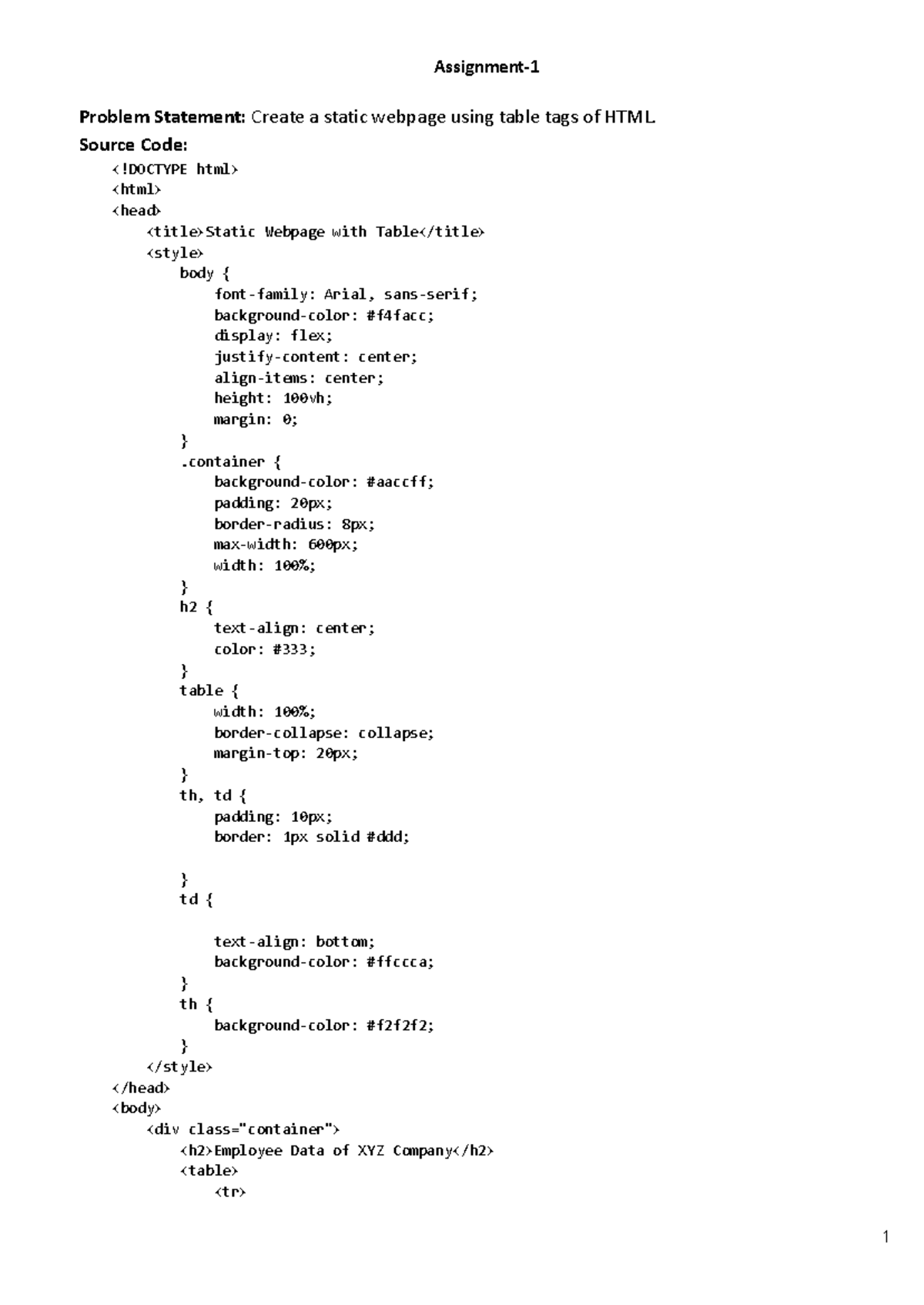 Assignment-CC8(html+php) - Assignment- Problem Statement: Create a static webpage using table ...