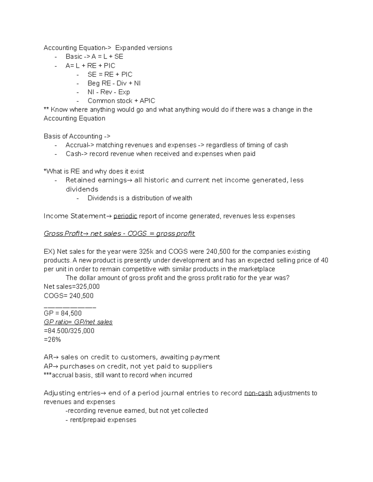 ACC Final Exam - Accounting Equation-> Expanded versions - Basic -> A ...