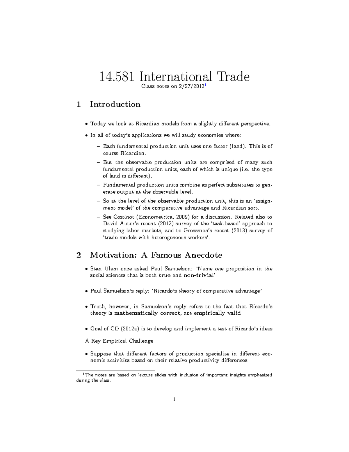MIT14 581S13 classnotes 7 - 1 2 14 International Trade Class notes on 2 ...