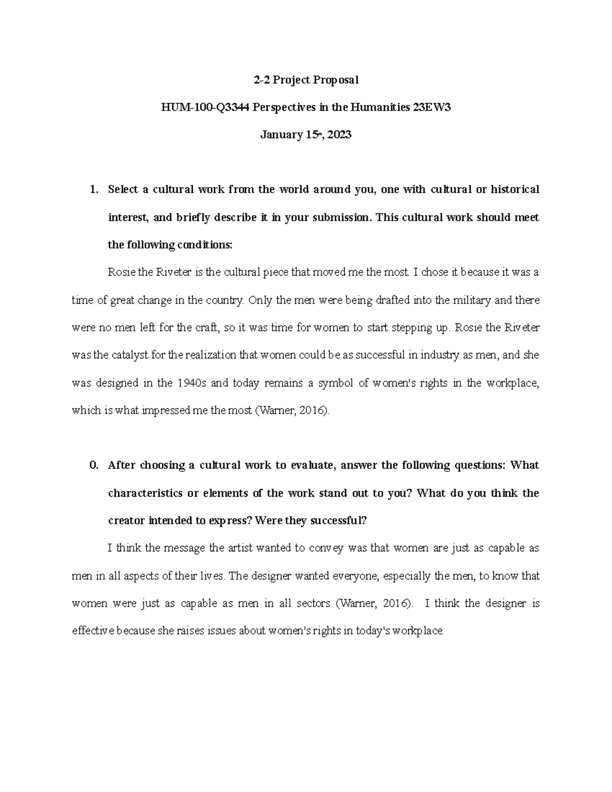 HUM2-2 - Humanities 100 week two course - 2-2 Project Proposal HUM-100 ...