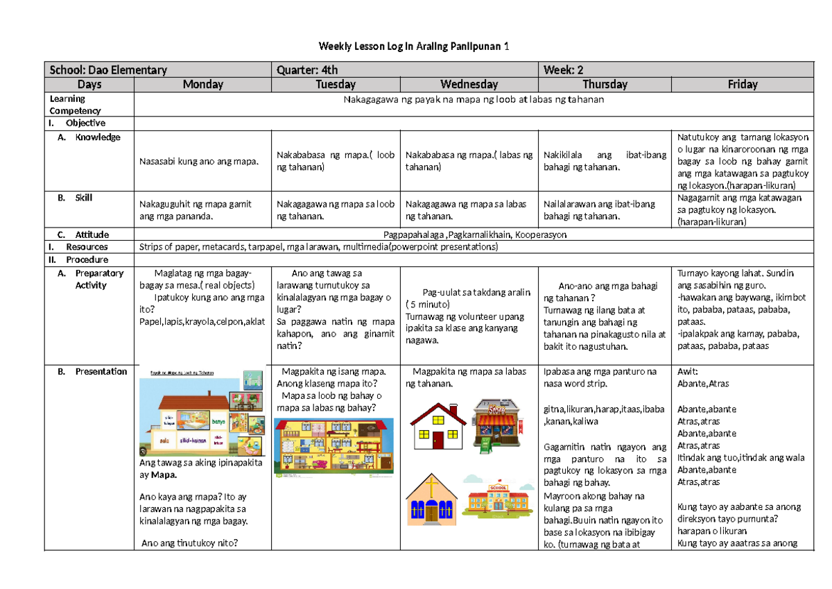 AP Q4 WEEK2 - School: Dao Elementary Quarter: 4th Week: 2 Days Monday ...
