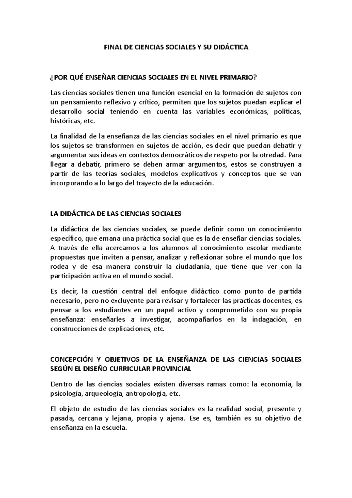 Examen de Ciencias Sociales y su Didáctica - FINAL DE CIENCIAS SOCIALES Y SU DIDÁCTICA ¿POR QUÉ ...