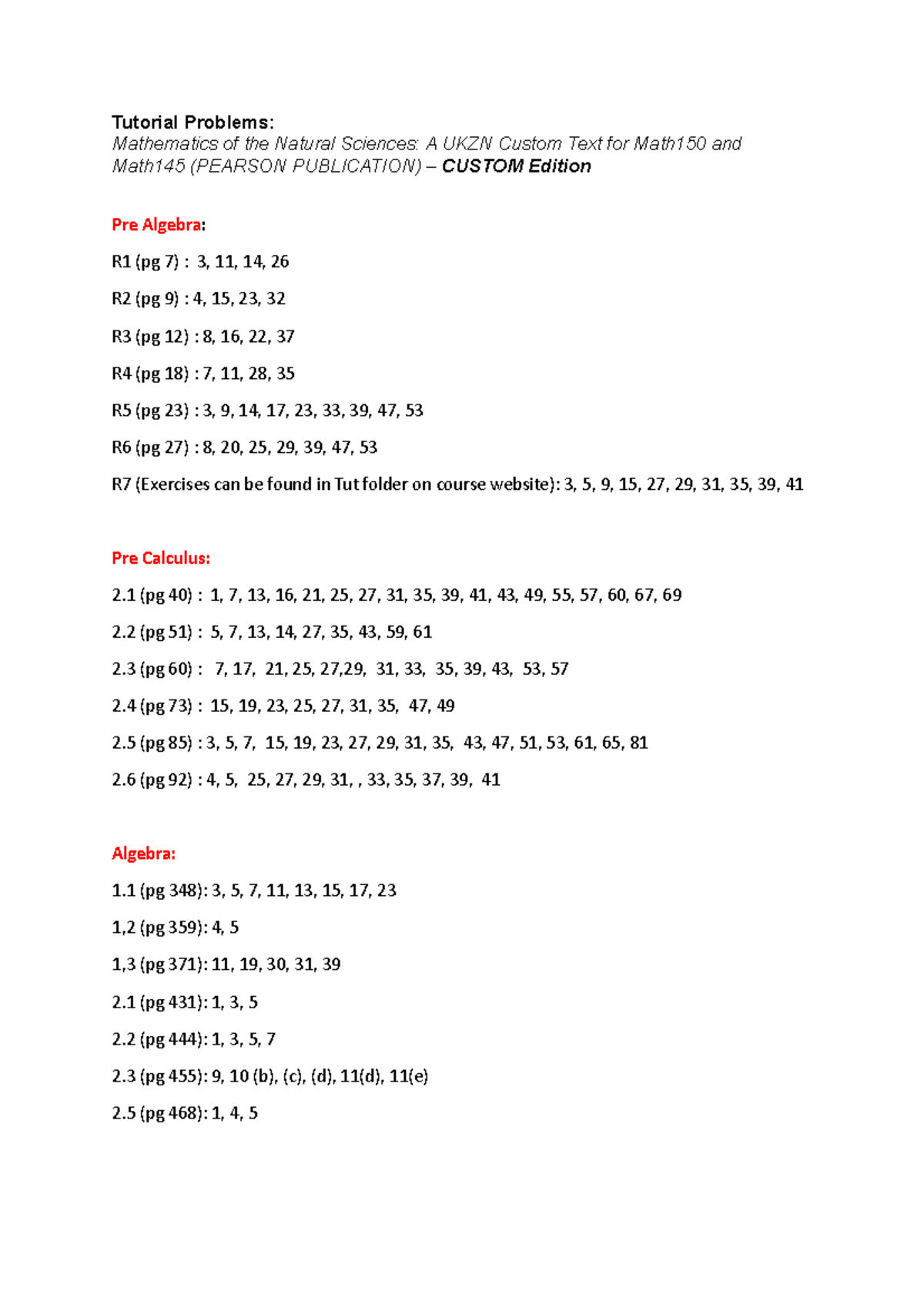 Tutorial Problems 2021 - Tutorial Problems: Mathematics of the Natural Sciences: A UKZN Custom ...