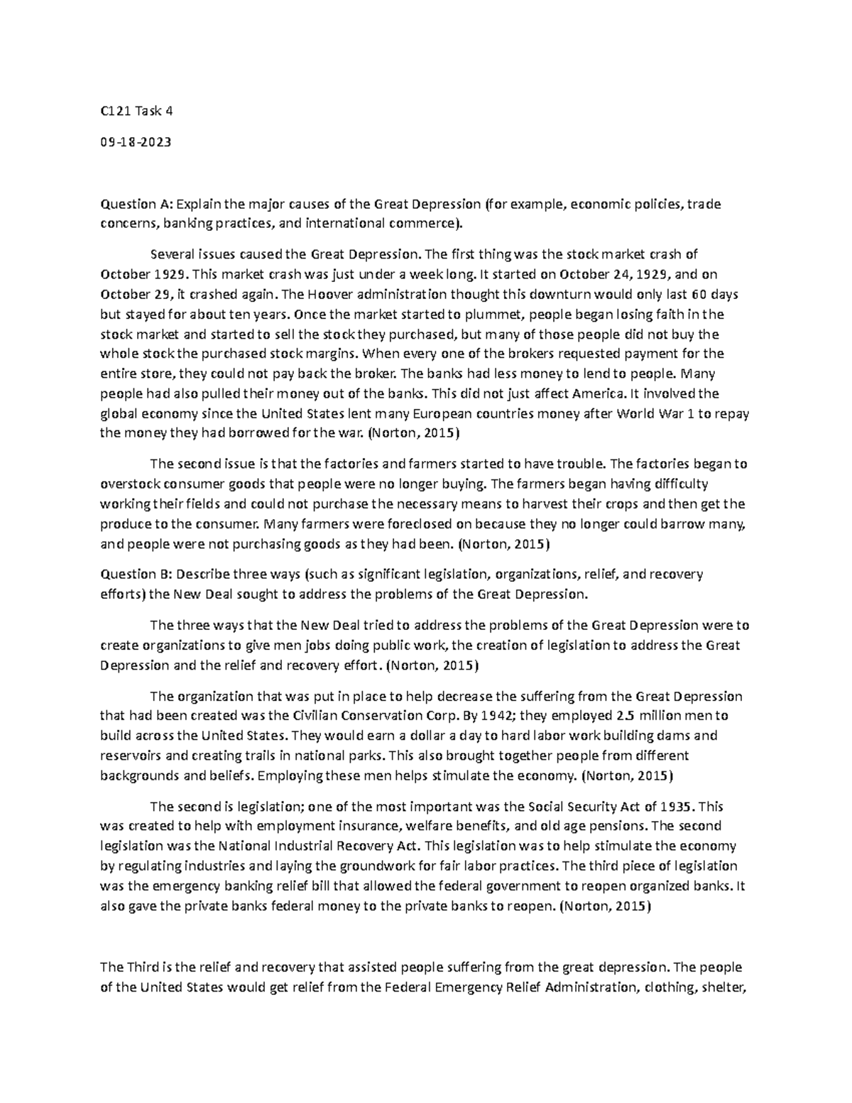 C121 Task 4 - task 4 - C121 Task 4 09-18- Question A: Explain the major ...