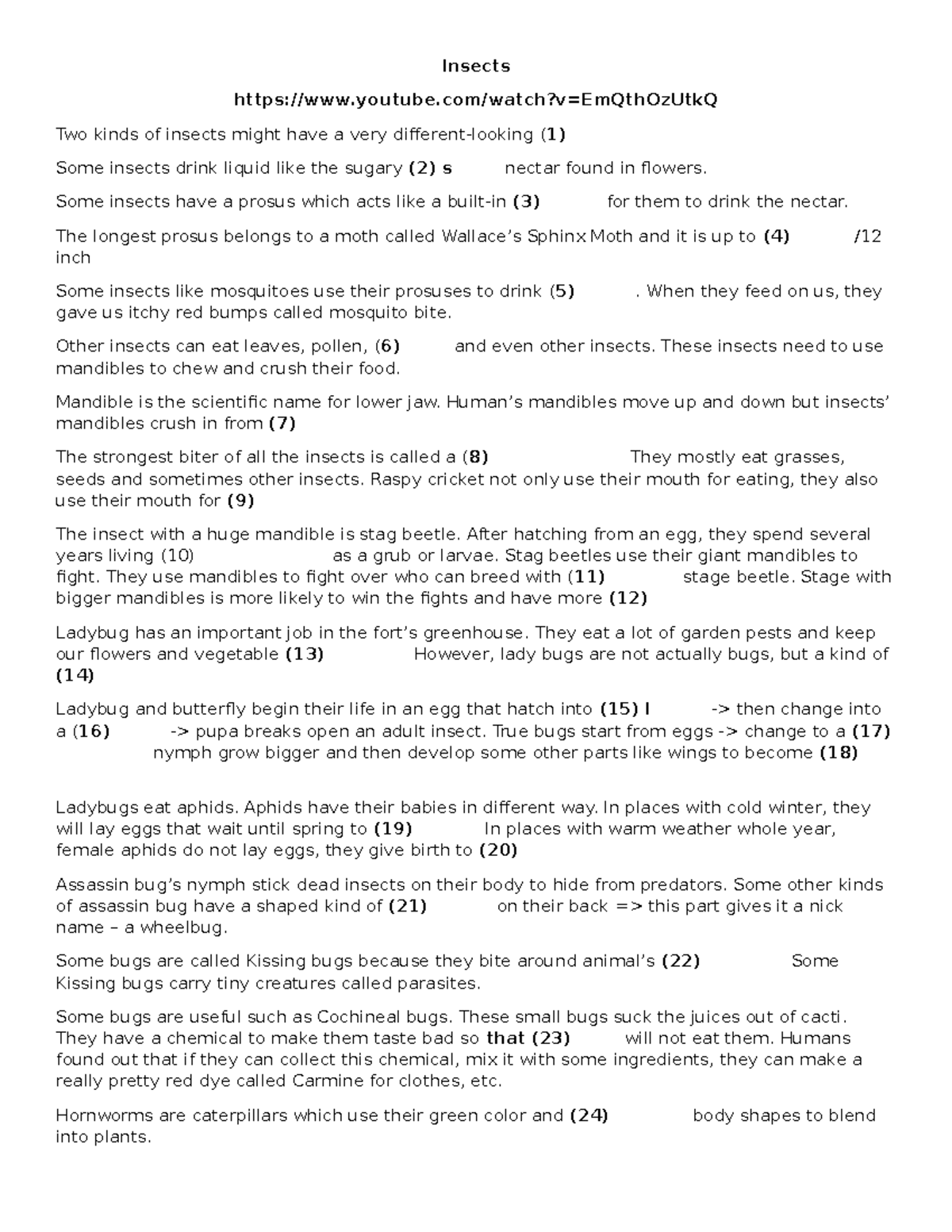 Most amazing insect fact - Quiz - Insects youtube/watch?v=EmQthOzUtkQ ...