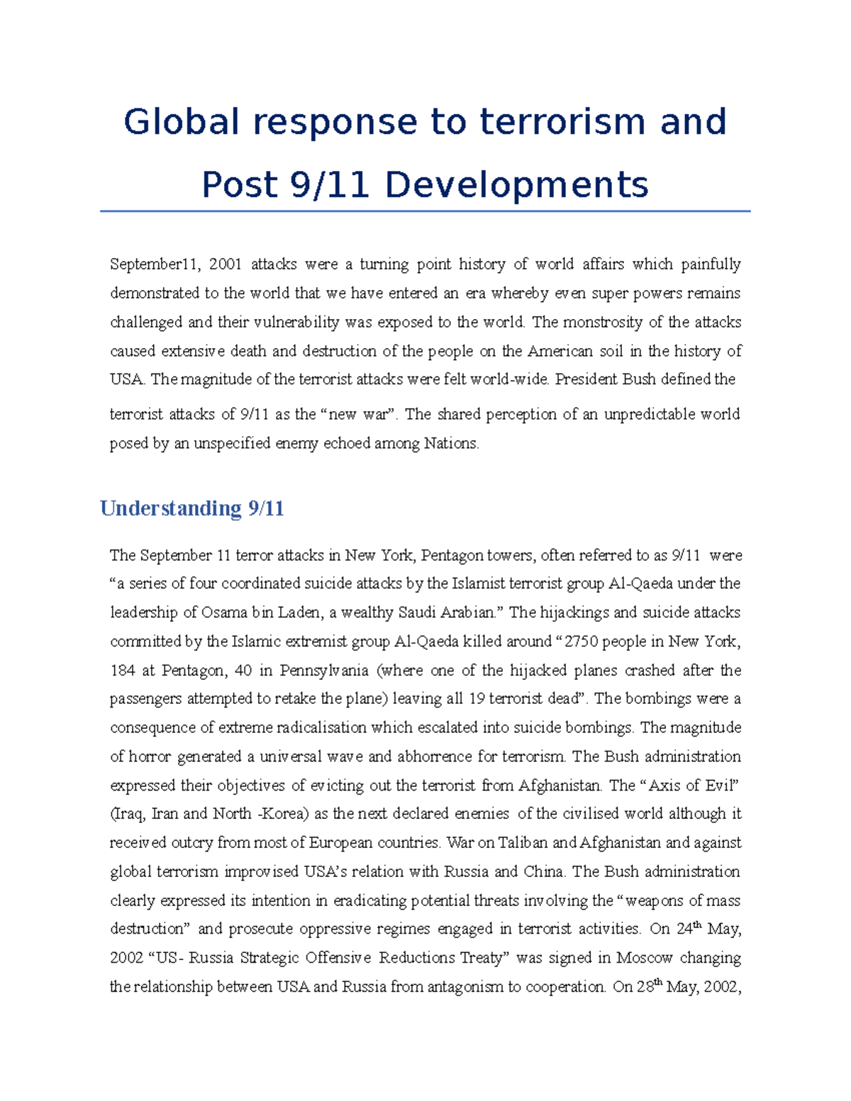 Global response to terrorism and Post 9-11 Developments - Global ...