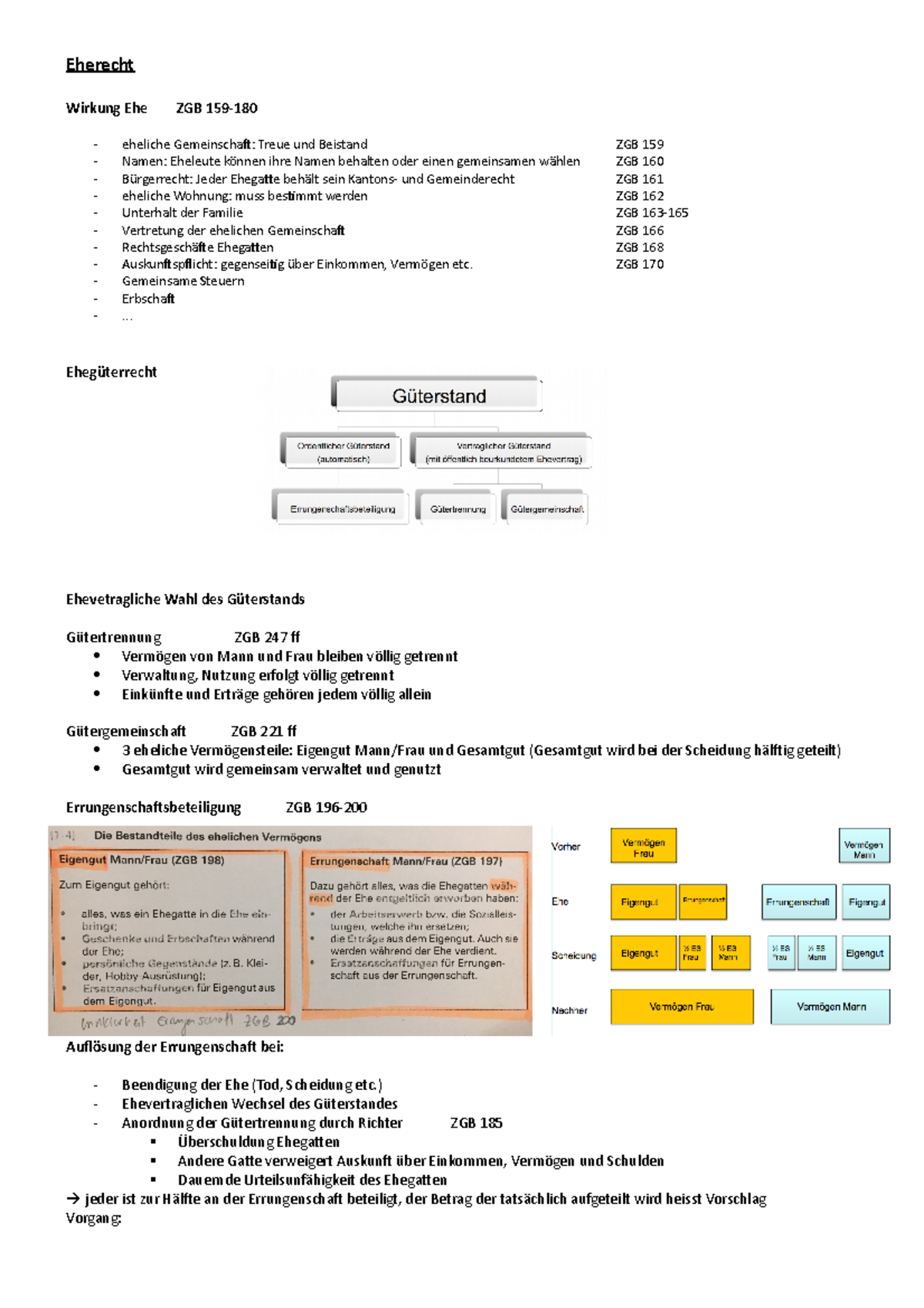 10 Ehe- und Erbrecht - Zusammenfassung Recht - Eherecht Wirkung Ehe ZGB ...
