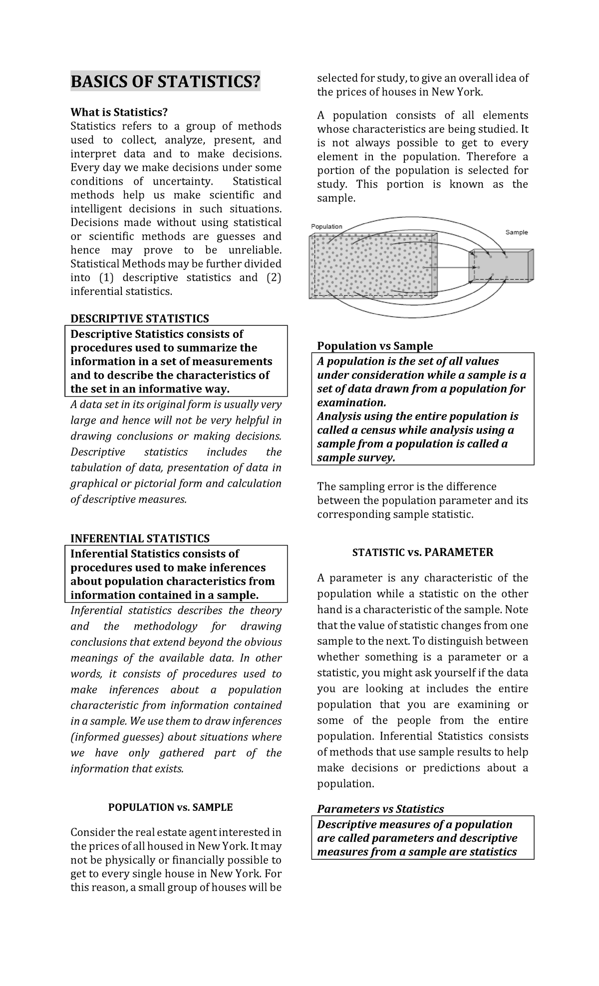 Unit 1-Explaining Statistics (1) additionl - BASICS OF STATISTICS? What ...